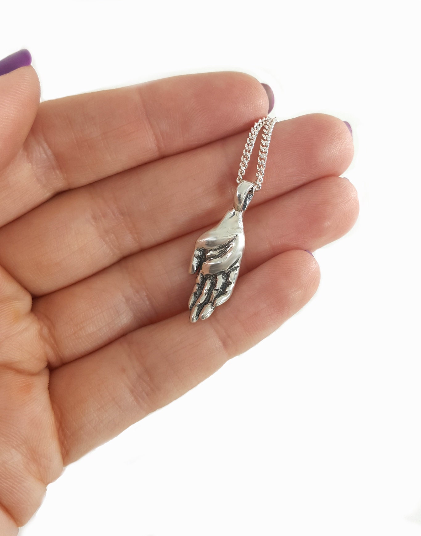 Open Hand Necklace in sterling silver silver hand pendant | Etsy