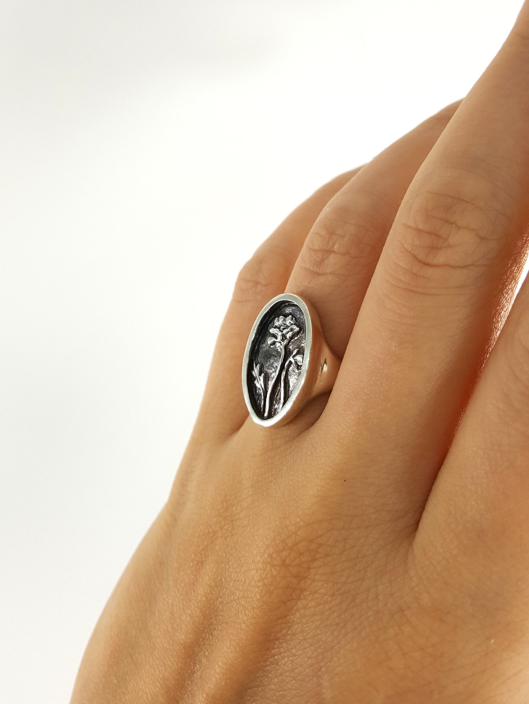 Poppy Shadowbox Ring in Sterling Silver Silver Poppy Ring | Etsy