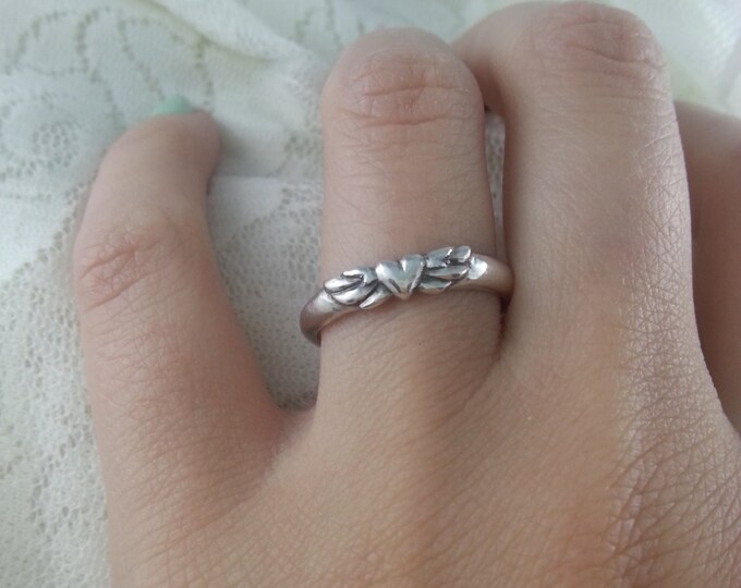 Simple Winged Heart Band in Sterling Silver Handmade Jewelry Gift for ...