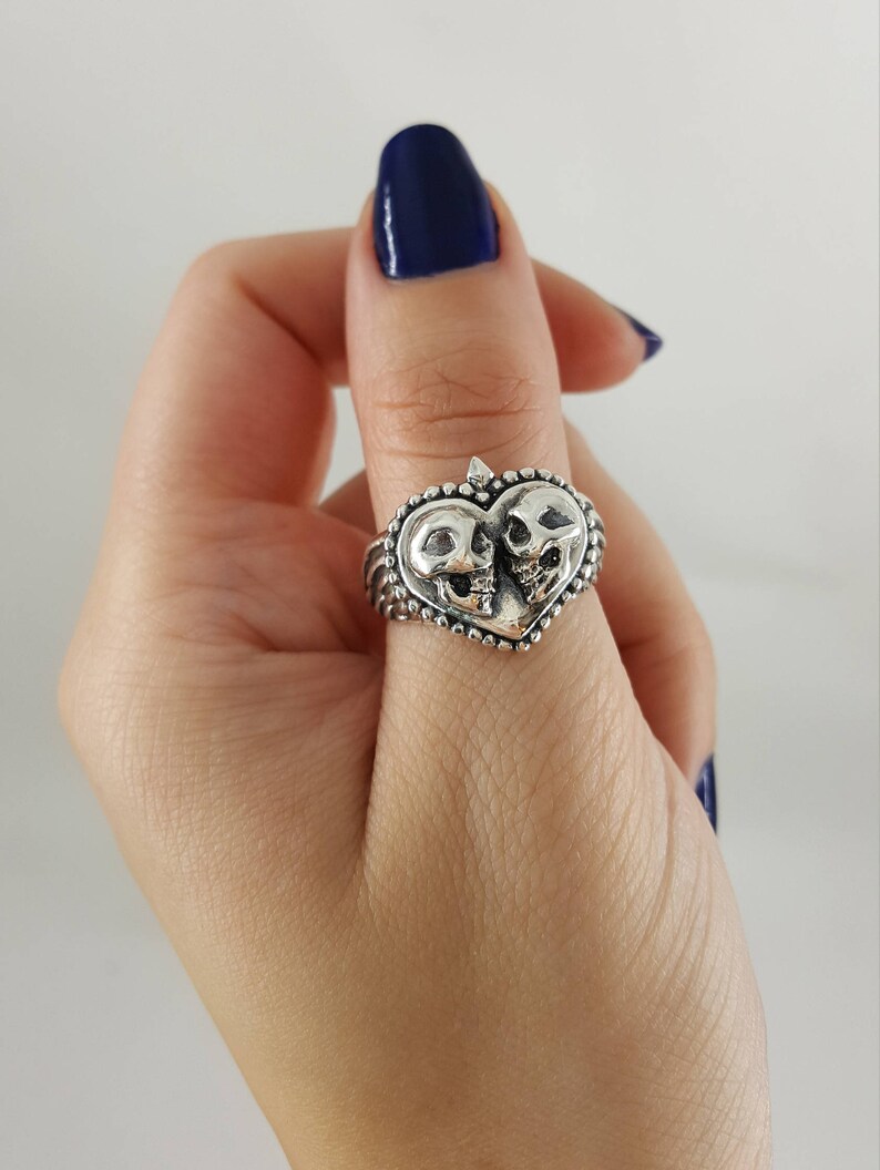 Eternal Love Skull Ring in Sterling Silver, Handcrafted Silver Double ...