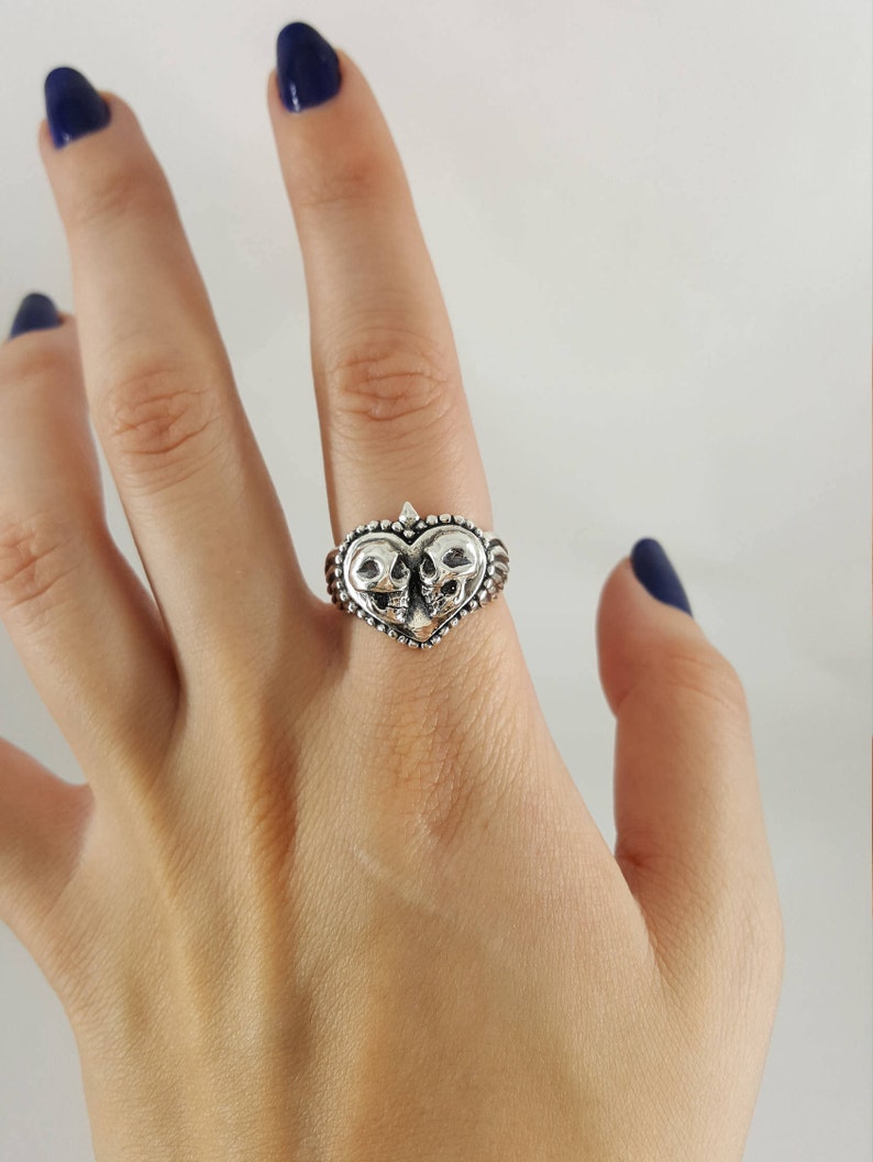 Eternal Love Skull Ring in Sterling Silver, Handcrafted Silver Double ...