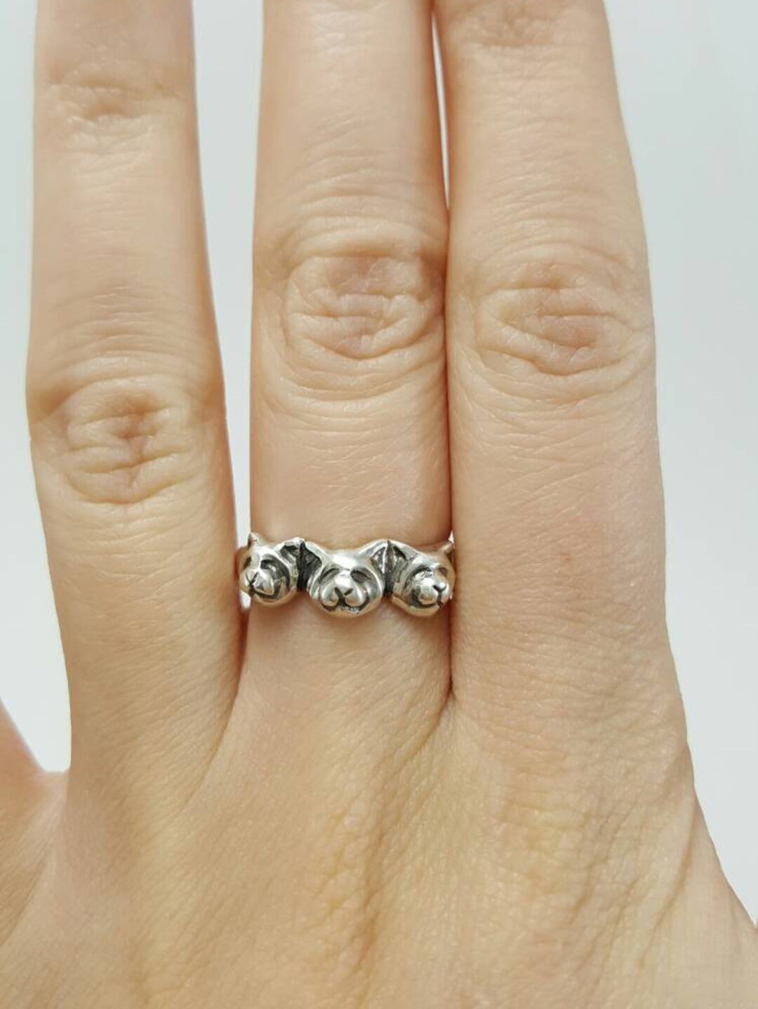 Cat Ring in Sterling Silver, Silver Cat Ring, Stacking Cat Ring, Happy ...
