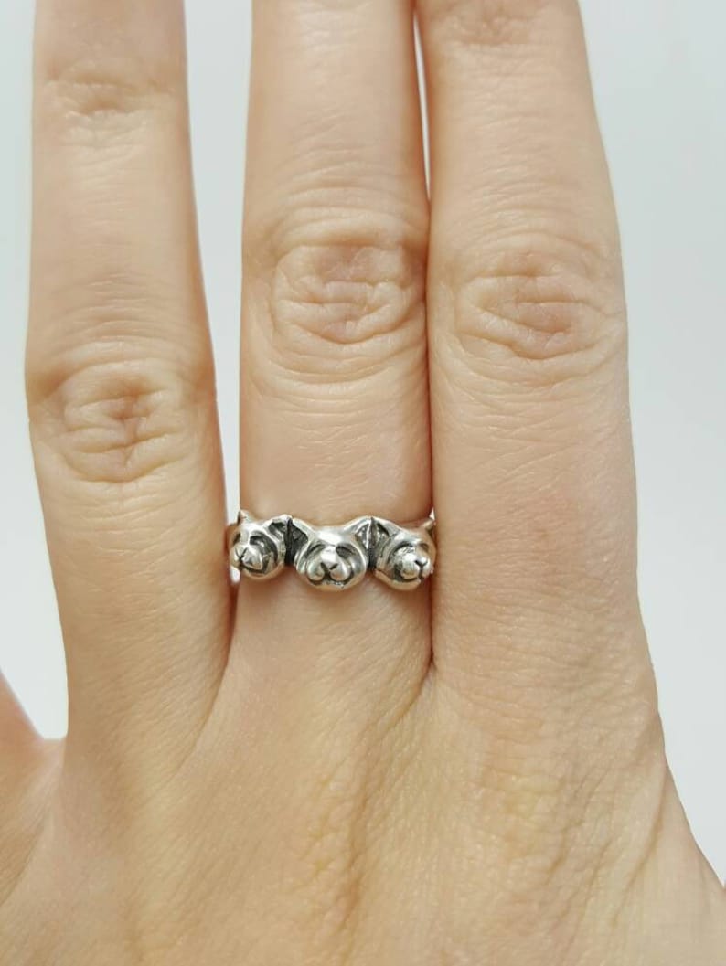 Cat Ring in Sterling Silver, Silver Cat Ring, Stacking Cat Ring, Happy ...