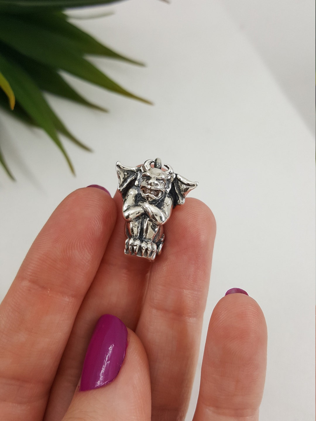 Gargoyle Necklace in Sterling Silver, Silver Gargoyle Pendant, Gargoyle ...