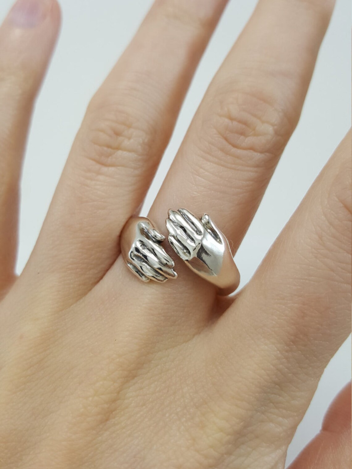 Hug Ring in Sterling Silver Silver Hug Ring Hugging Hands - Etsy