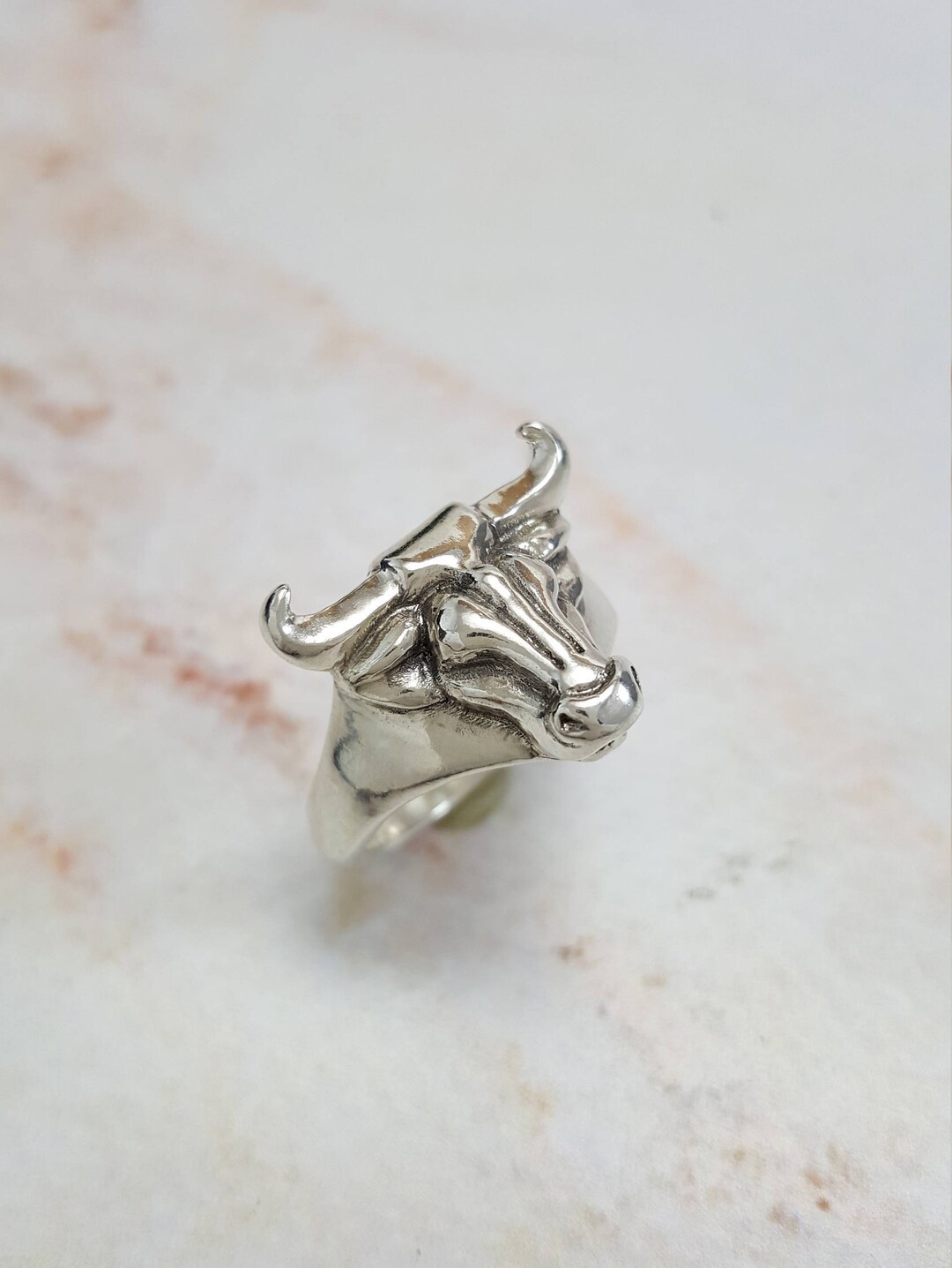 Taurus Ring in Sterling Silver, Silver Bull Ring, Silver Taurus Ring ...