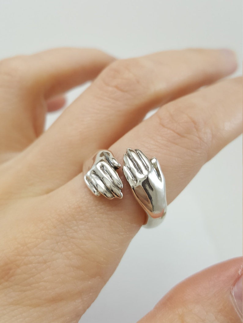 Hug Ring in Sterling Silver Silver Hug Ring Hugging Hands - Etsy