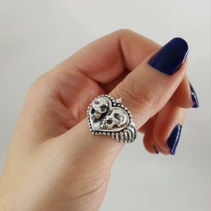 Eternal Love Skull Ring in Sterling Silver, Handcrafted Silver Double ...