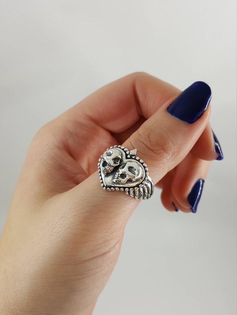 Eternal Love Skull Ring in Sterling Silver, Handcrafted Silver Double ...