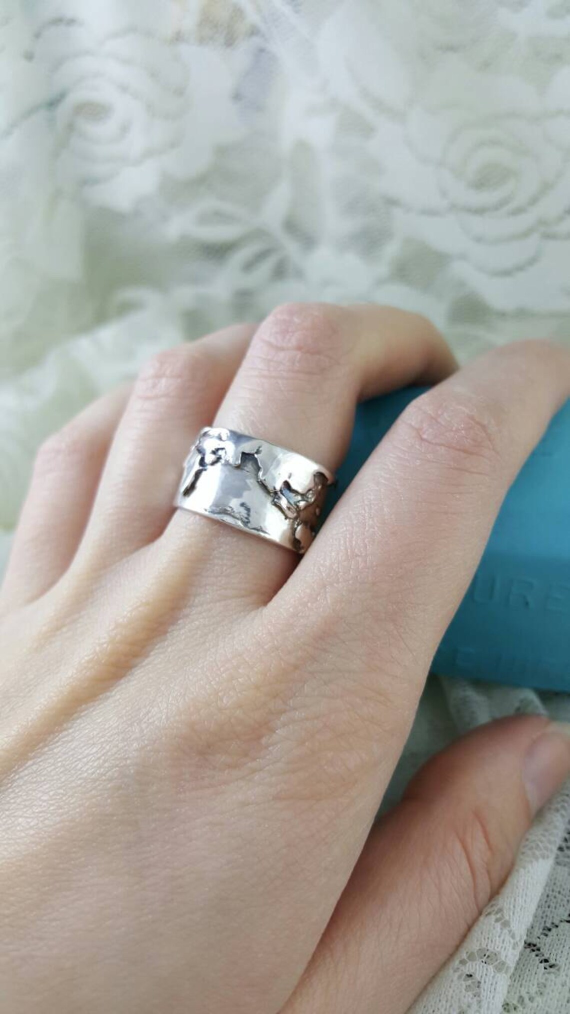 World Map Ring in Sterling Silver Wide Band Ring World - Etsy