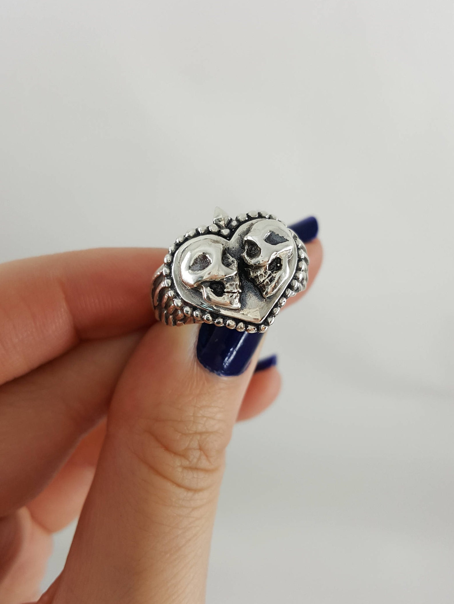 Eternal Love Skull Ring in Sterling Silver Silver Skull Heart - Etsy