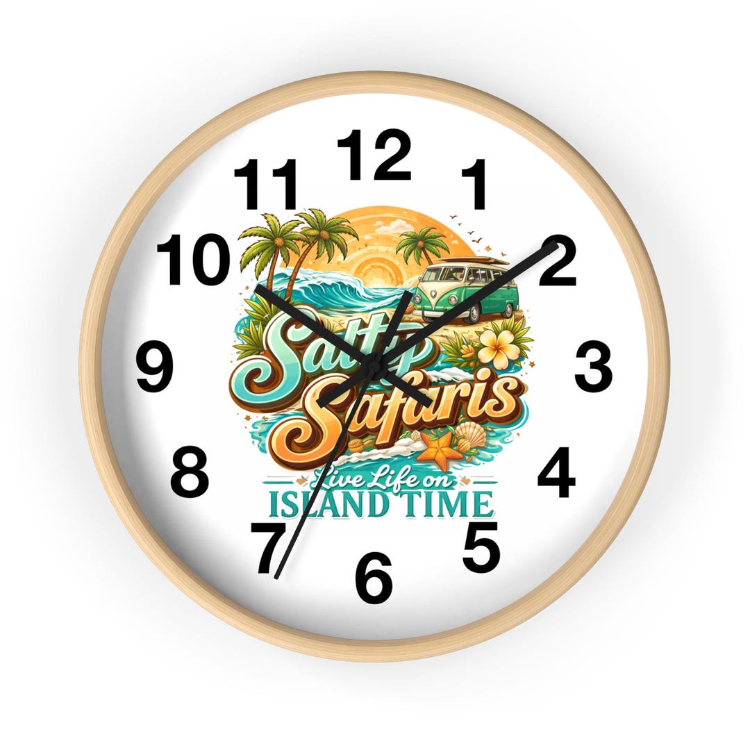 Salt & Sapphires Island Time Wall Clock | Tropical Surf Van Palm Trees ...