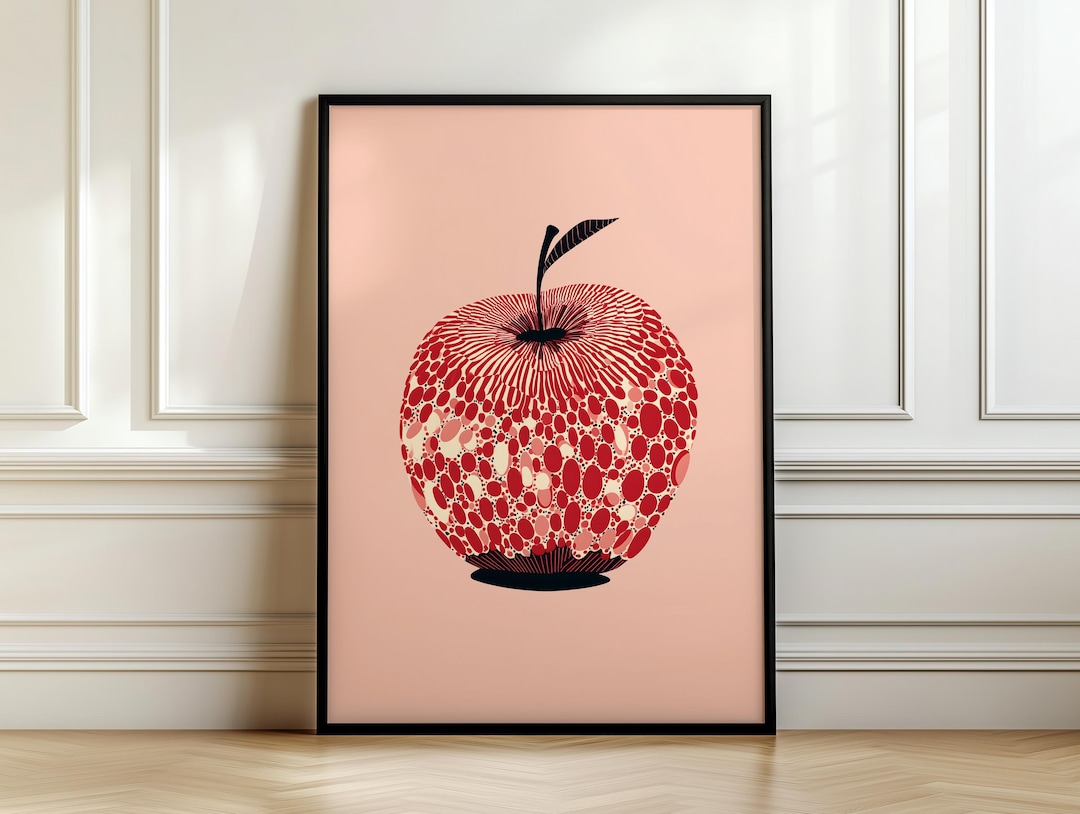 Pink Apple Print | Modern Polka Dot Artwork, Funky Kitchen Decor Print ...