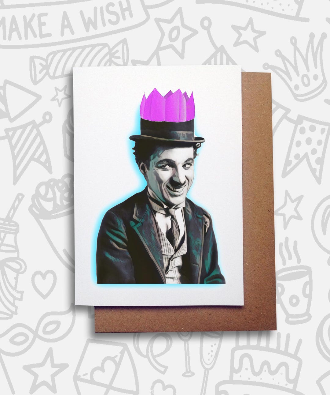 Charlie Chaplin, Birthday Greetings Card. Personalised Message, FSC ...