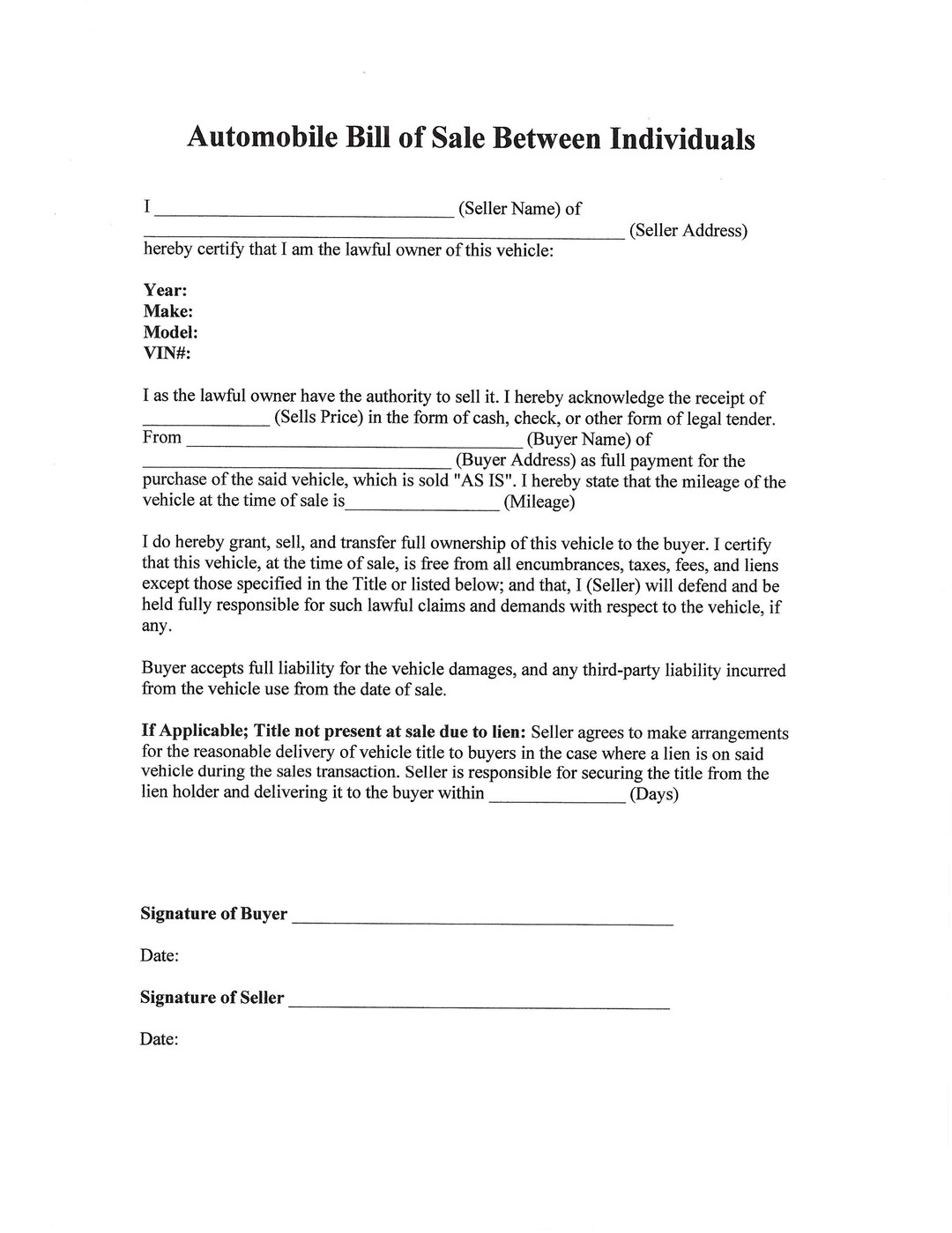 Automobile Document of Transfer Form (private Party Vehicle Transaction ...