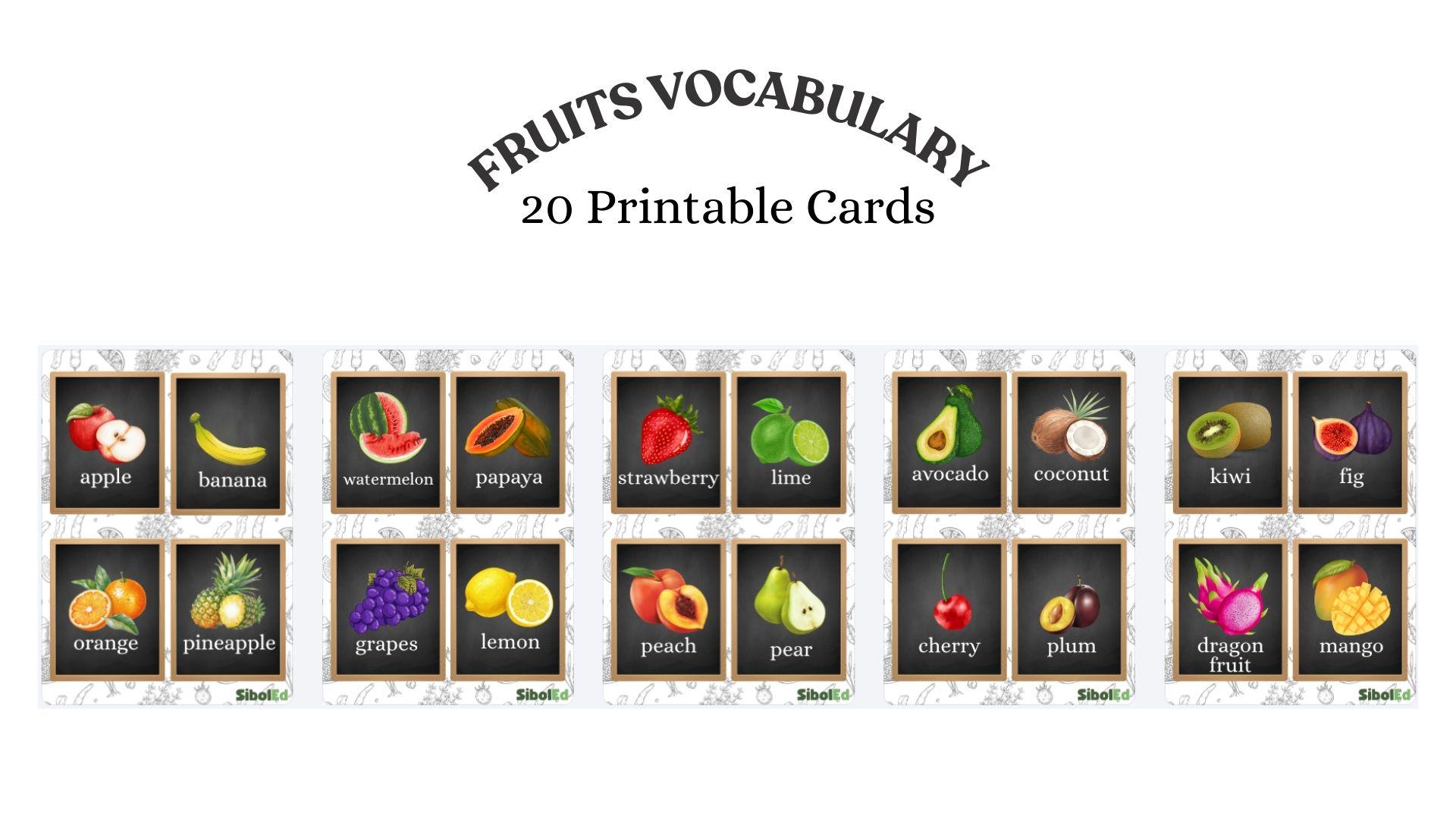 Printable Fruits Vocabulary Flashcards | ESL Teaching Resource | 20 ...
