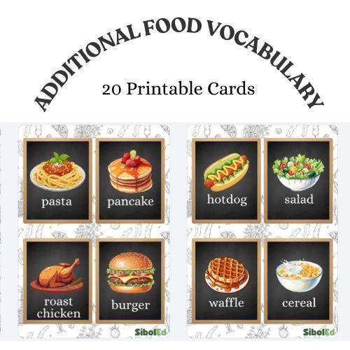 Printable ESL Food Vocabulary Bundle | Food, Fruits, Vegetables ...