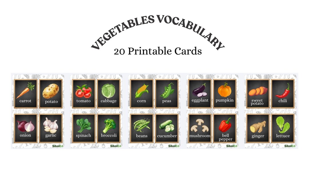 Printable Vegetables Vocabulary Flashcards | ESL Teaching Resource | 20 ...