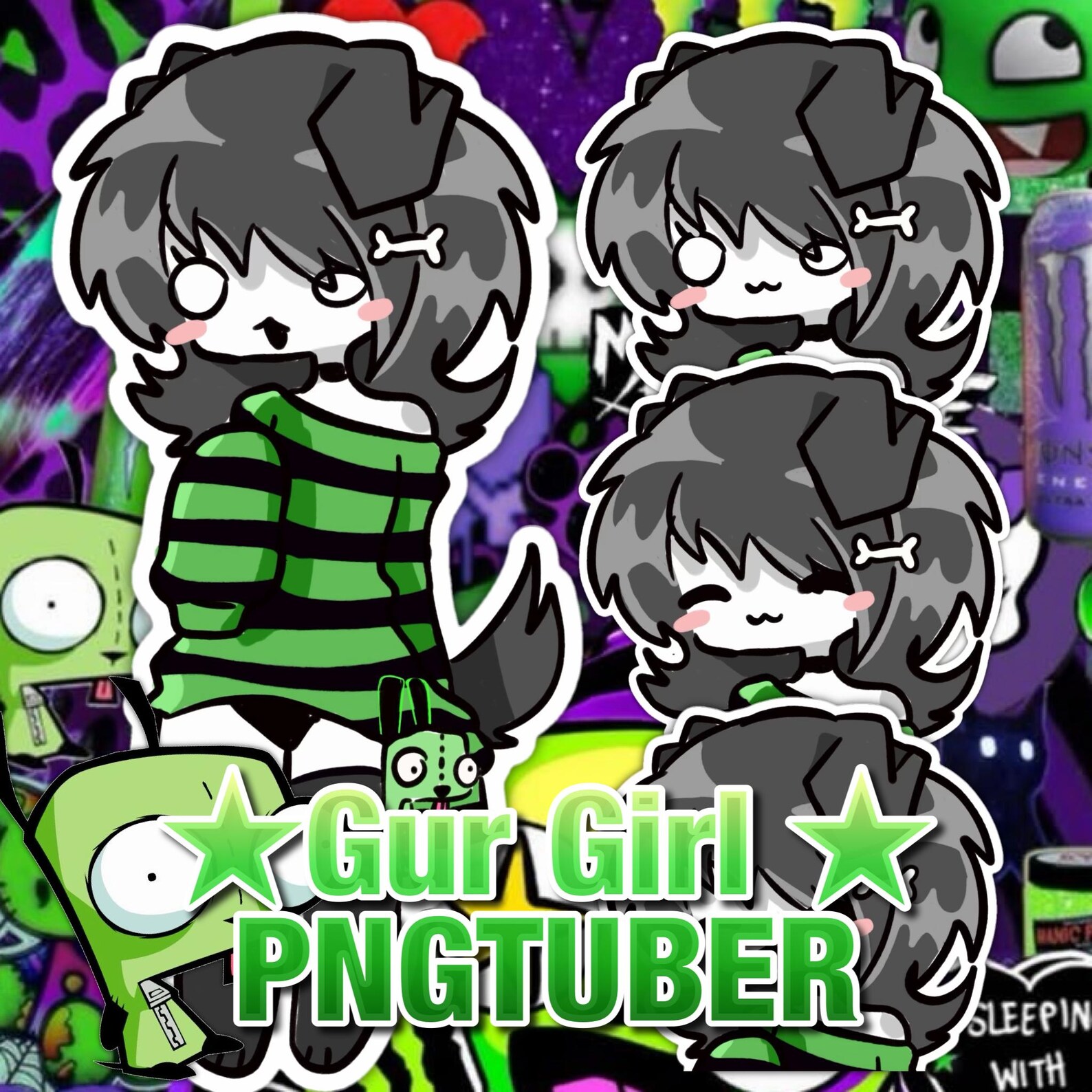 Goth Scene Gur Inspired Pngtuber Avatar | Animated Tail Wag (digital ...