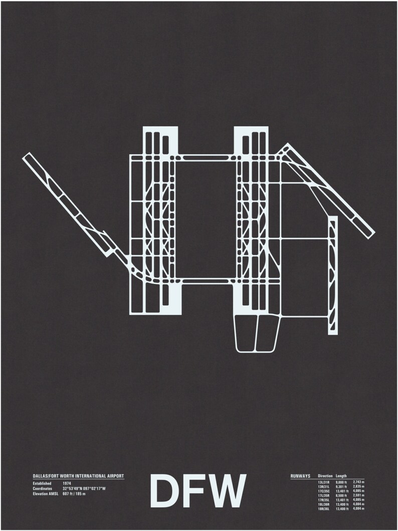 DFW: Dallas / Fort Worth International Screenprint - Etsy