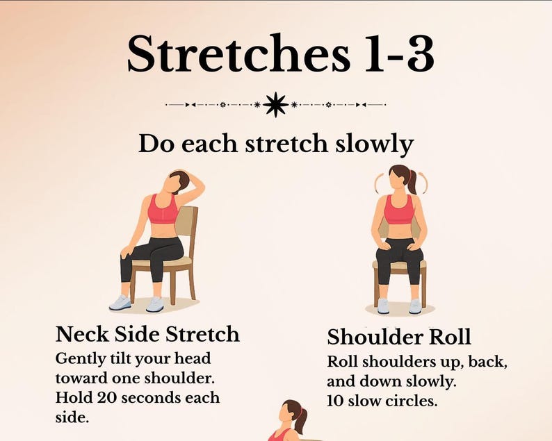 6 Chair Stretches for Over 50 Printable PDF | Seated Stretching Routine ...