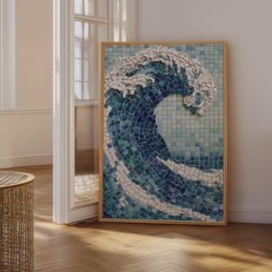 Ocean Wave Wall Art | Blue Mosaic Tile Print | Beach House Decor - Etsy