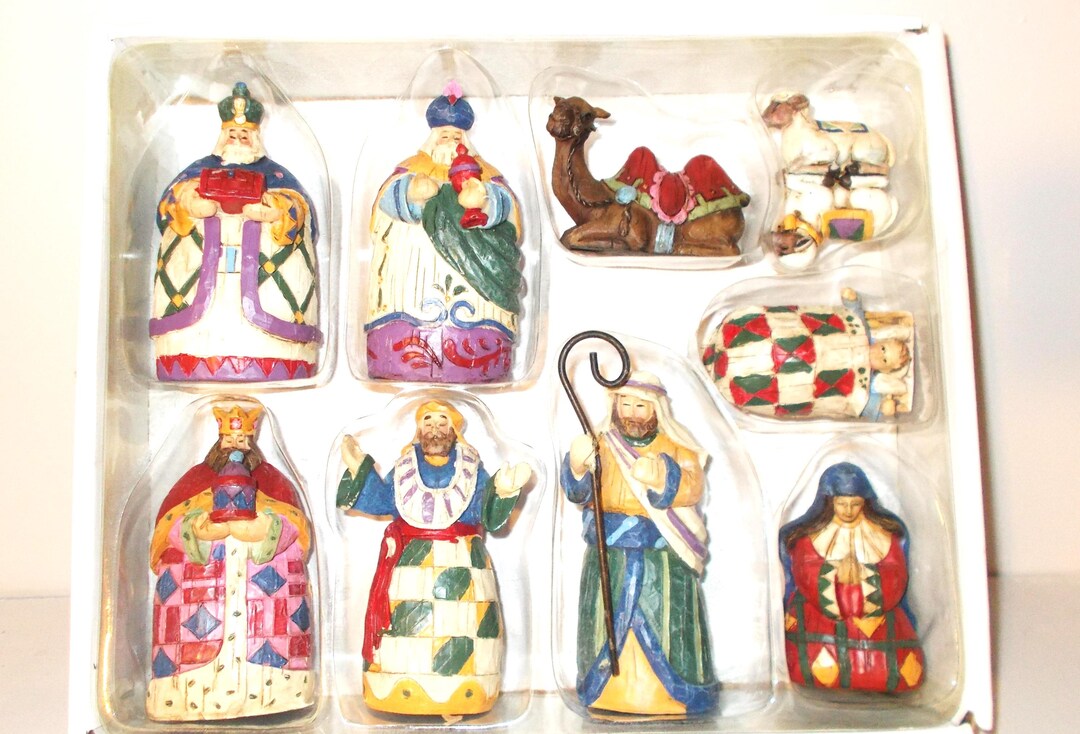 Vintage Nativity Set Comprises a Nine-piece Collection of Quilted Folk ...