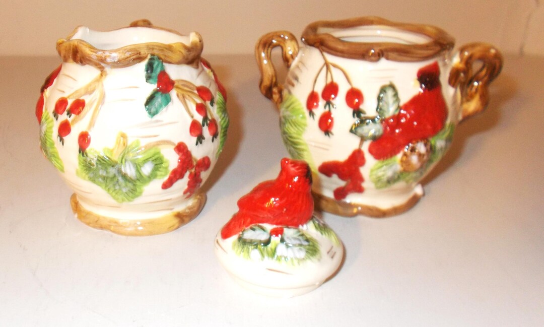 Vintage Red Cardinal Creamer and Sugar the Season of Peace Set Evokes ...
