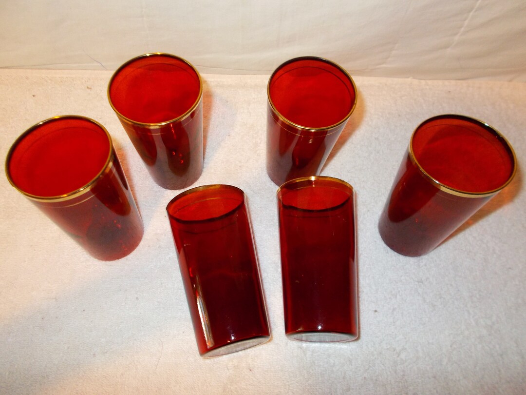 Vintage Royal Ruby Glass Tumblers With Gold Band Are a Set of Six ...