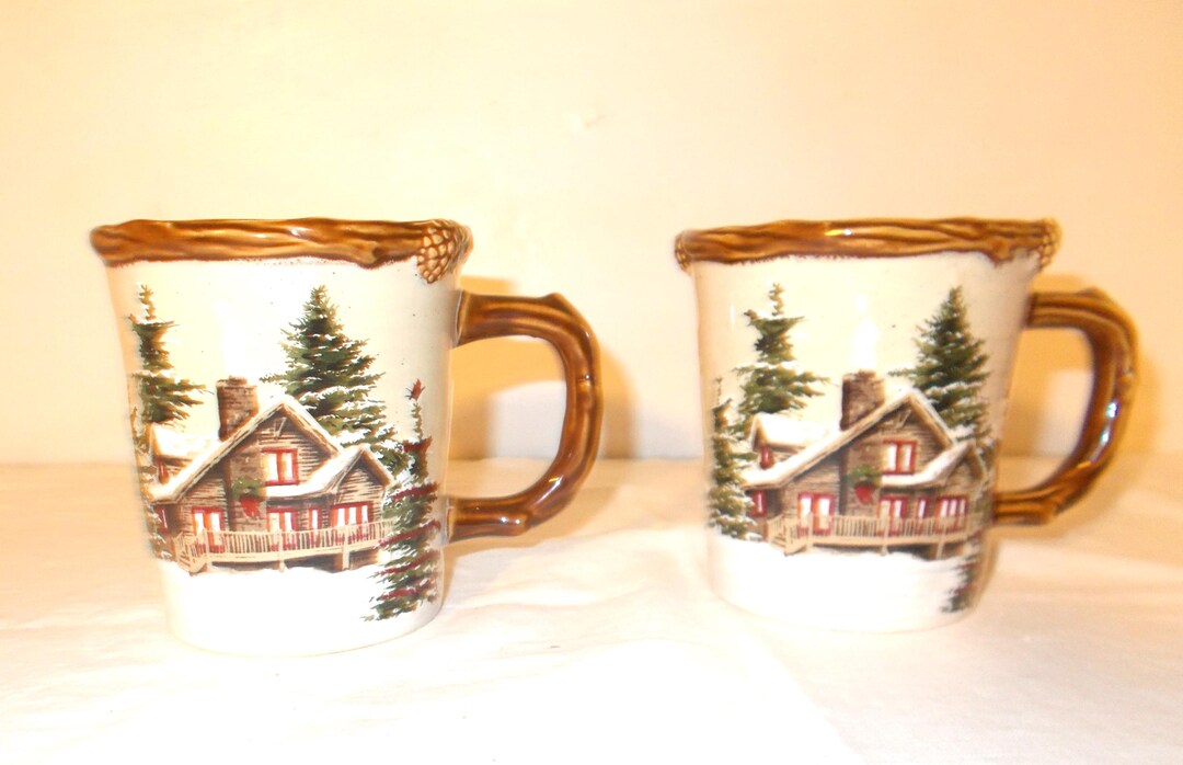 Two St. Nicholas Square Mugs in the Vintage Snow Valley Pattern for ...