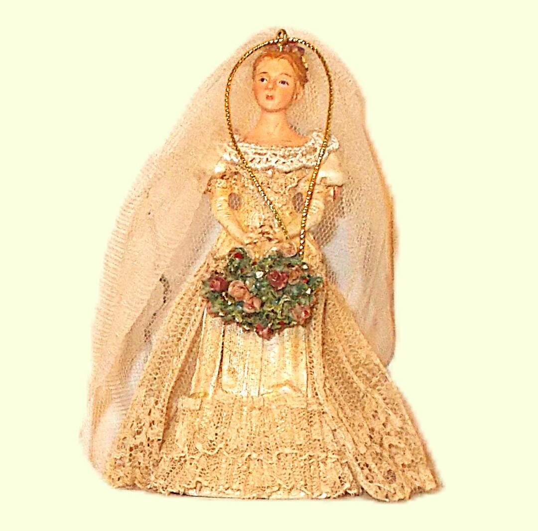 Louis Nichole Vintage Bridal Doll Ornament – Lace Gown, Red Roses ...