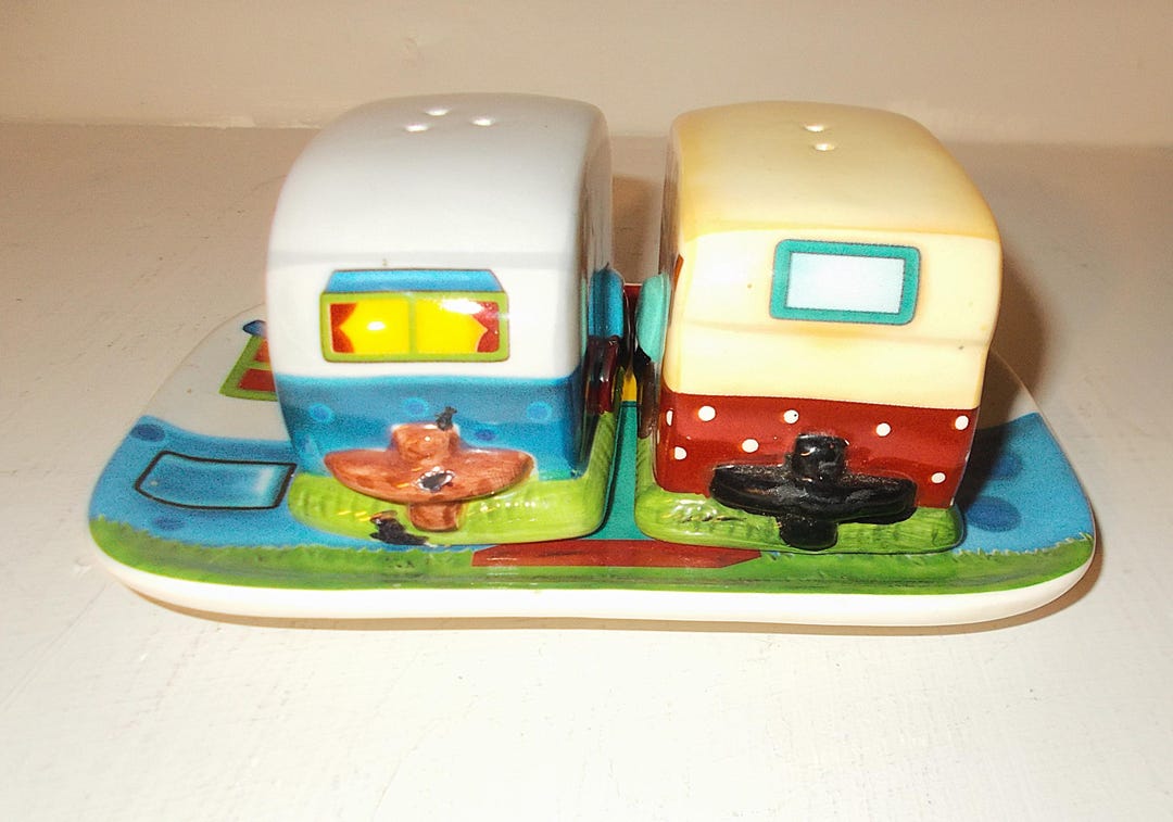 Happy Camper Salt Pepper Butter Dish RV or Picnic Tableware Set - Etsy