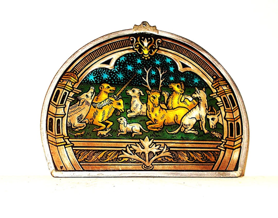 Vintage Suncatcher Featuring a Unicorn, Deer, Rabbits, and More Animals ...