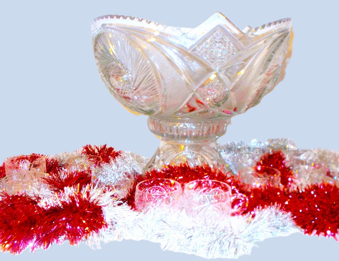 L.E. Smith Glass Aztec, an Antique EAPG Punch Bowl Set With Pedestal ...