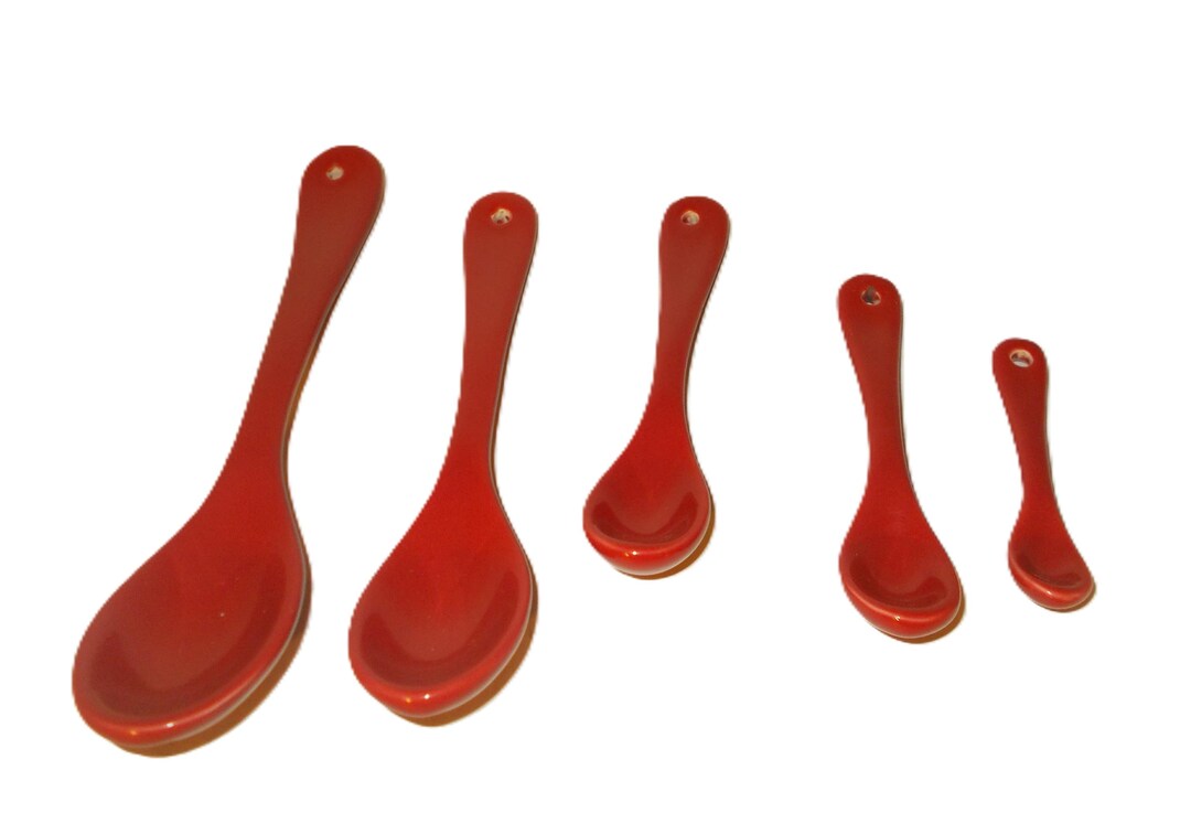 Five Red Measuring Spoons, Ceramic, Including a Pinch Measure for Your ...