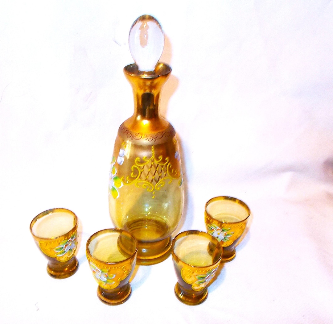 A Vintage Italian Brandy Set, Featuring an Amber Decanter and Four ...