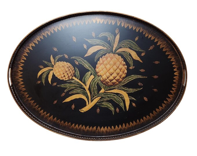 Oversized 19th Century French Hand Painted Oval Gallery Tole Tray ...