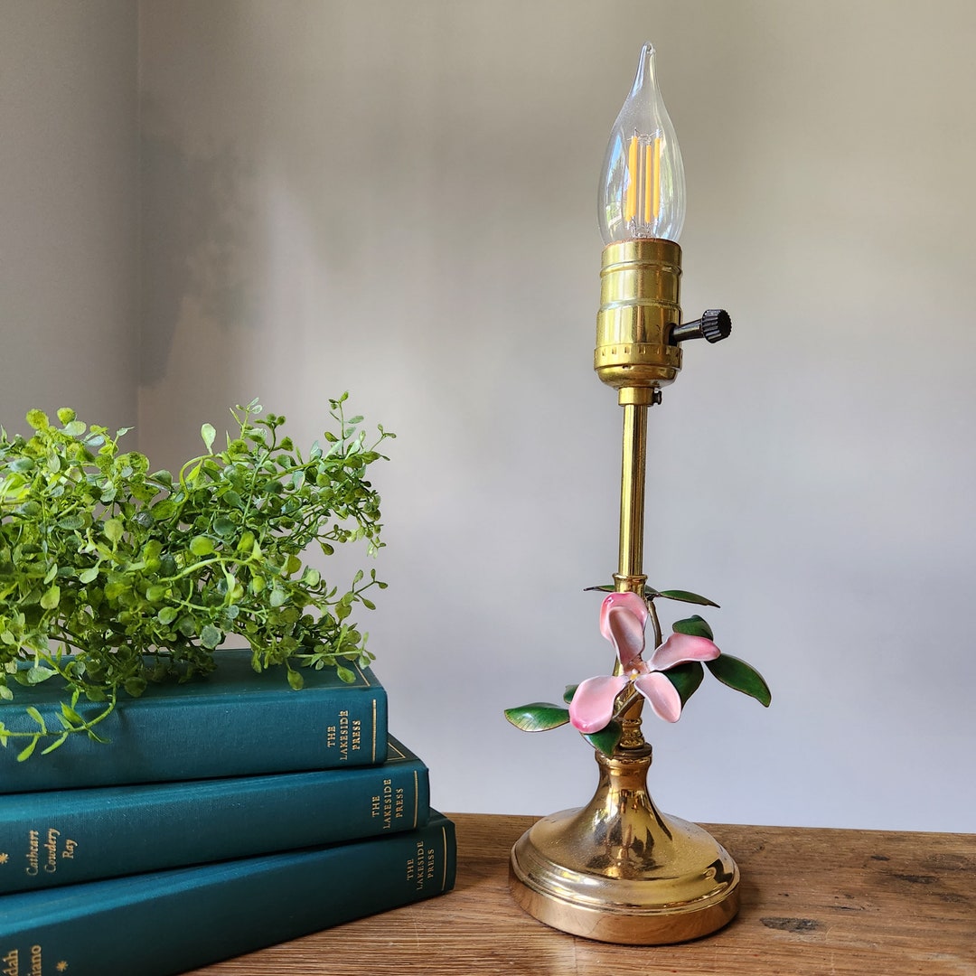 Vintage Rare Bovano Enamel on Copper Flowers Brass 10 Lamp, Accent Lamp ...
