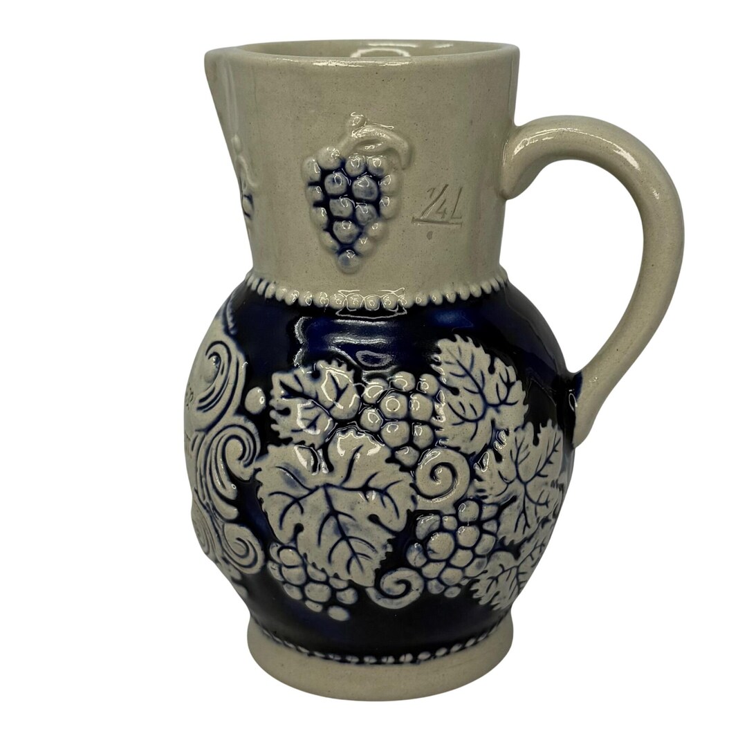 Vintage Marzi & Remy Cobalt Blue Stoneware Wine Pitcher 1/4 Liter ...