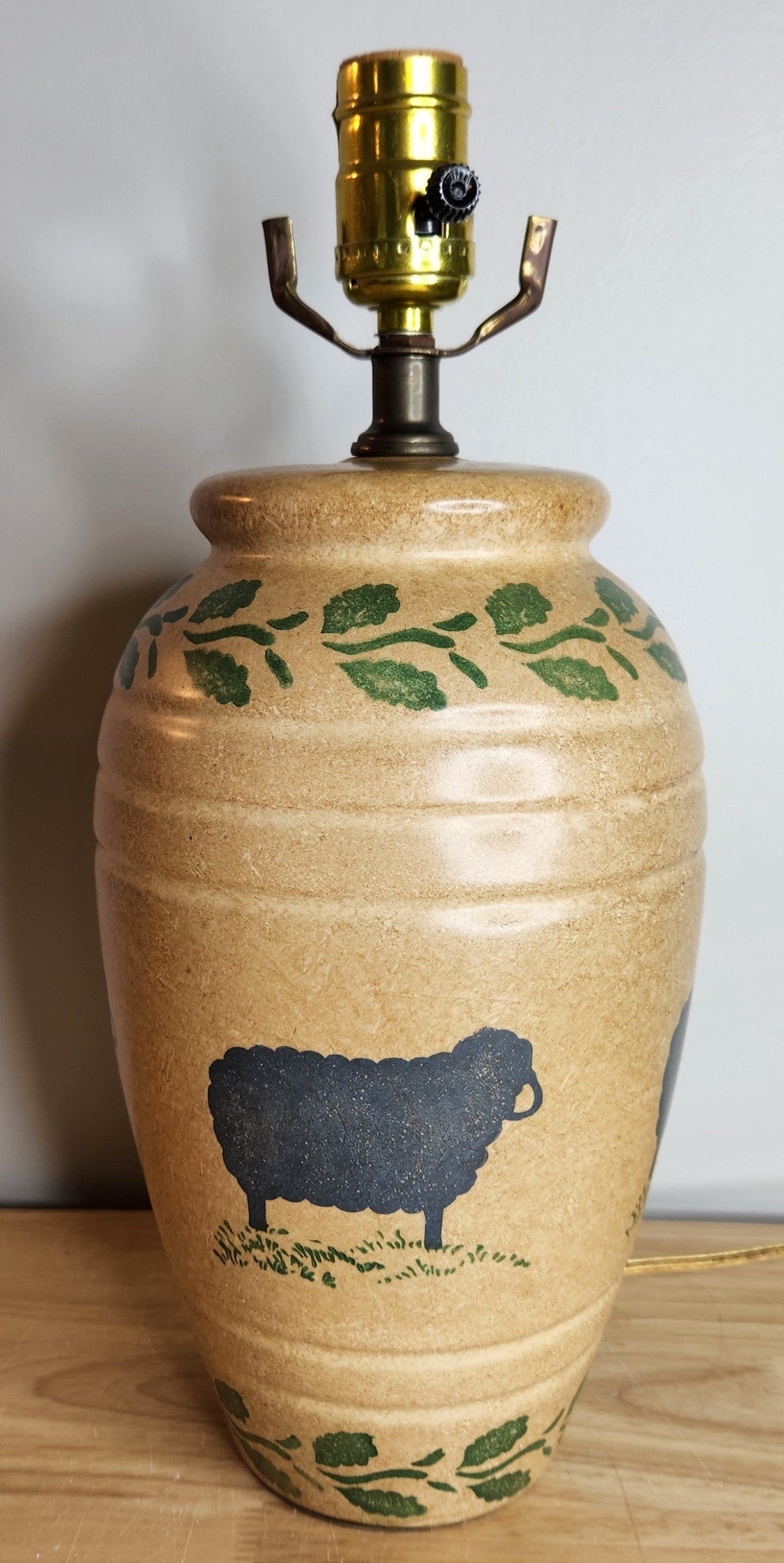 Vintage Glazed Pottery Table Lamp, Lamb Sheep, Painted, Stenciled ...