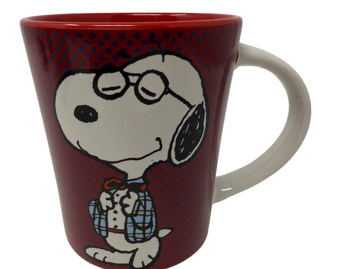Peanuts Snoopy Mug Gibson Red Blue Polka Dot Design Bow Tie Professor ...