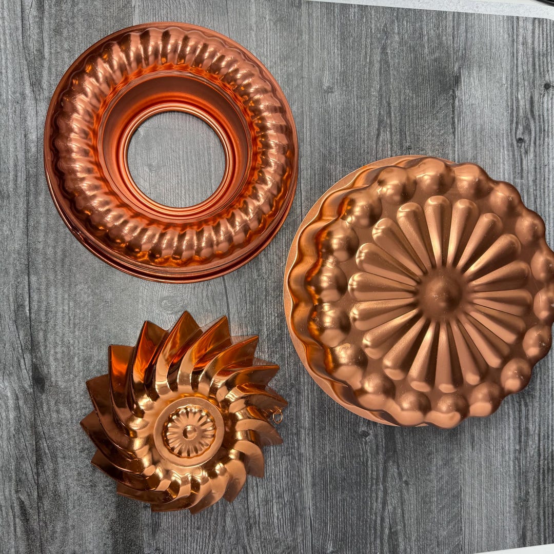 Set of 3 Vintage Copper Gelatin Molds Circles, Spiral, Circle, Mirro ...