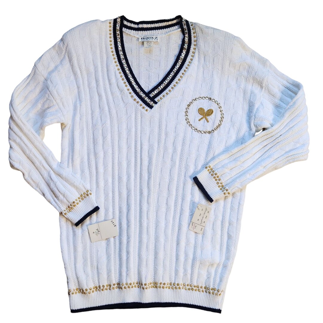 Vintage 60s 70s Preppy White Tennis Sweater M/L, Retro, V-neck ...