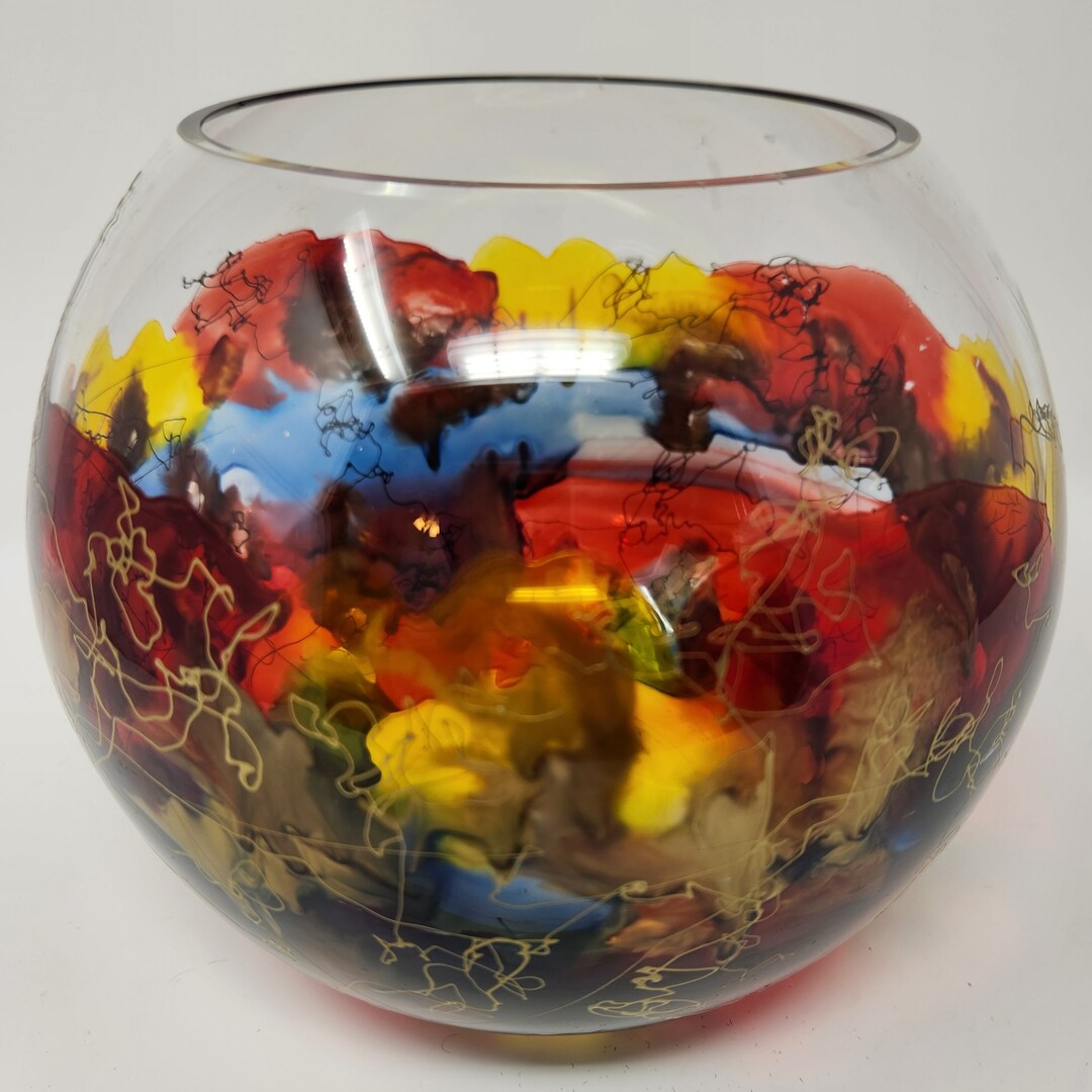 Vintage Colorful Painted Glass Bowl W Gold Threads Handcrafted Vase ...