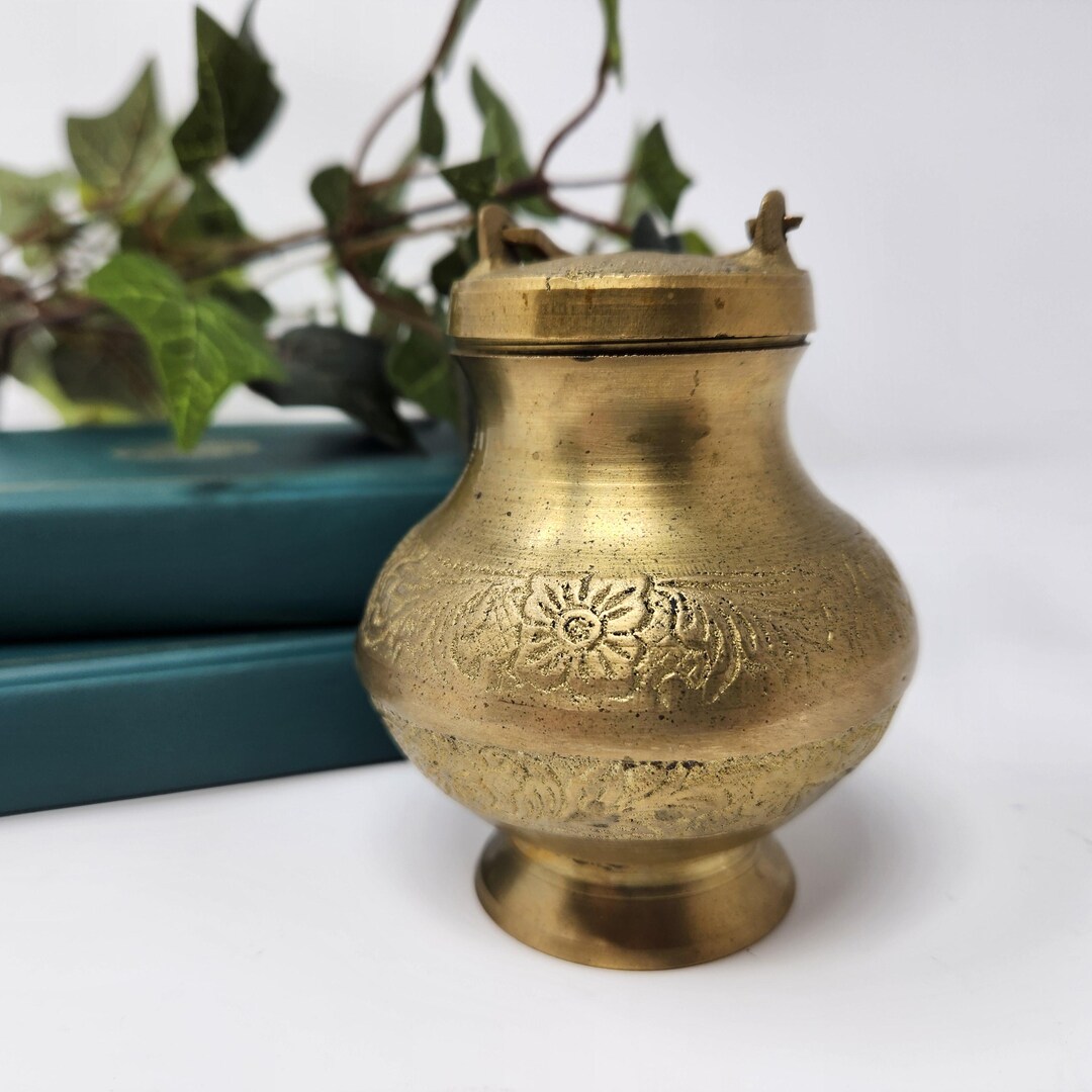 Vintage Brass Water Pot With Lid & Handle Solid Gangajal Kooja Brass ...