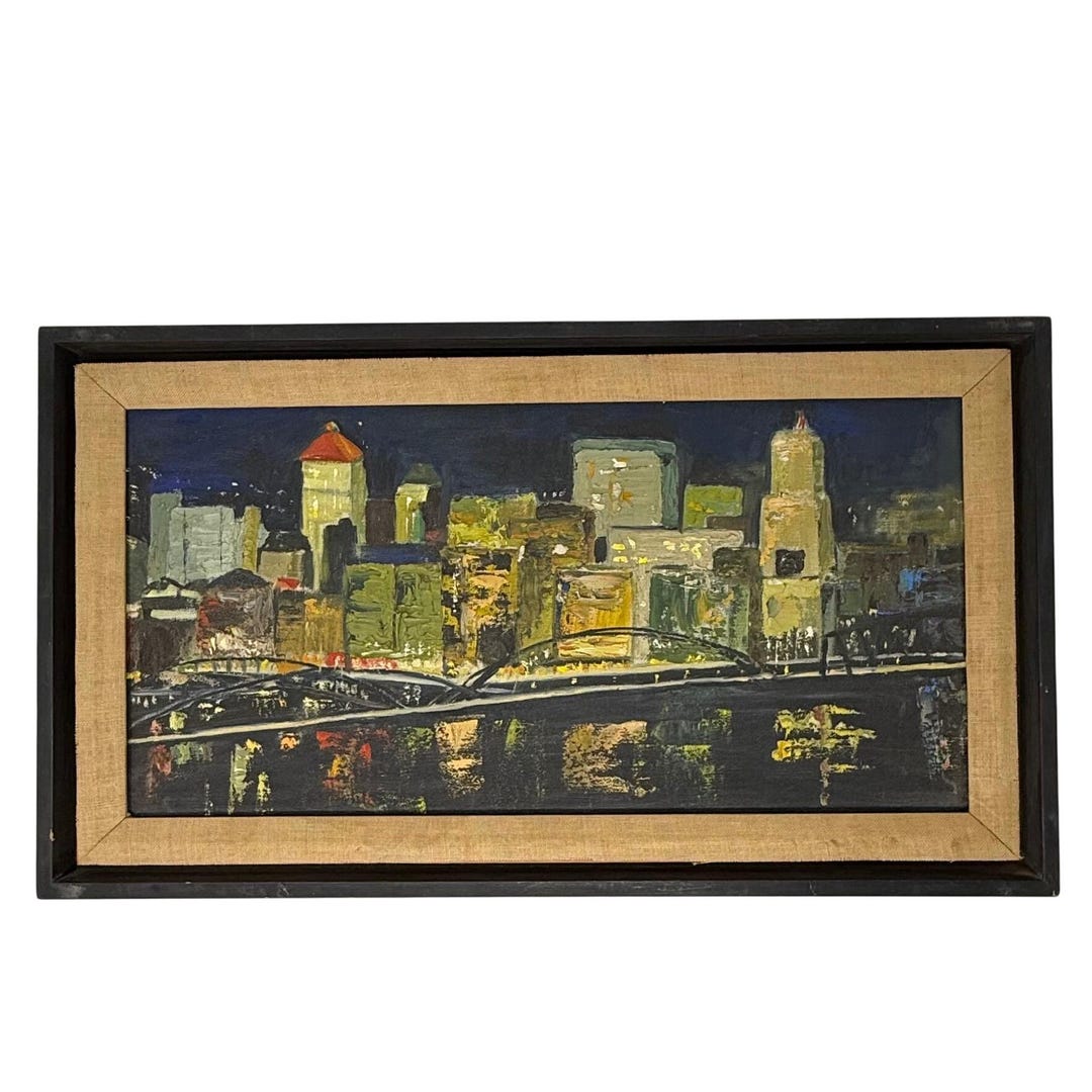 Original Mid Century Modern Cityscape Painting | MCM Wall Art | Urban ...