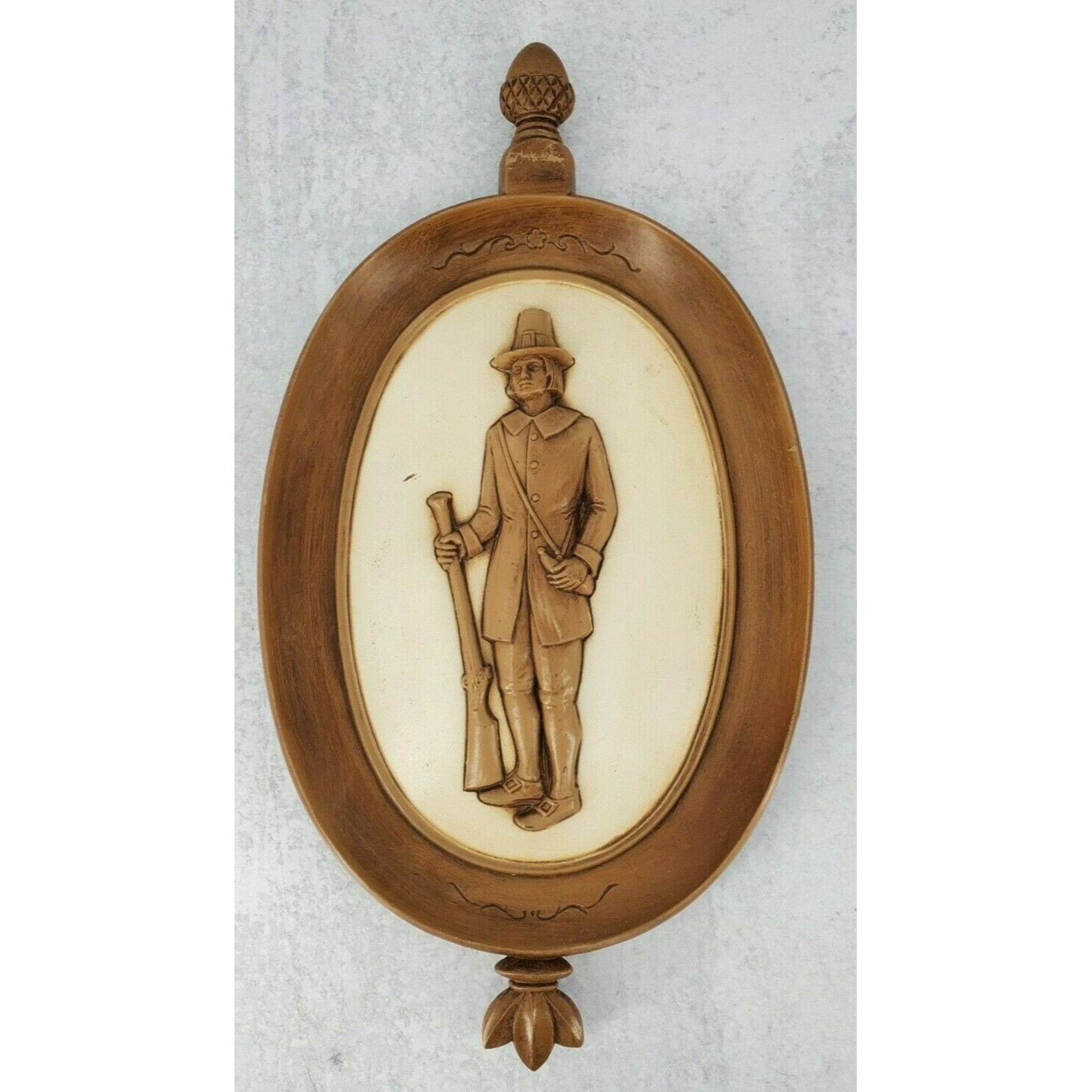 2 Vintage 1960s Syroco Wall Plaques Puritan Pilgrim Man & Wife Hunting ...