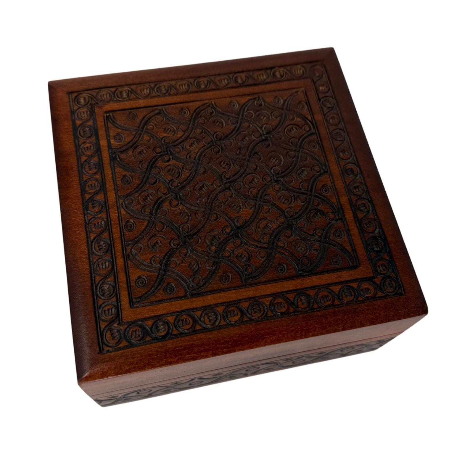 Vintage Carved Wooden Box Made in Poland – Footed Jewelry Trinket Chest ...