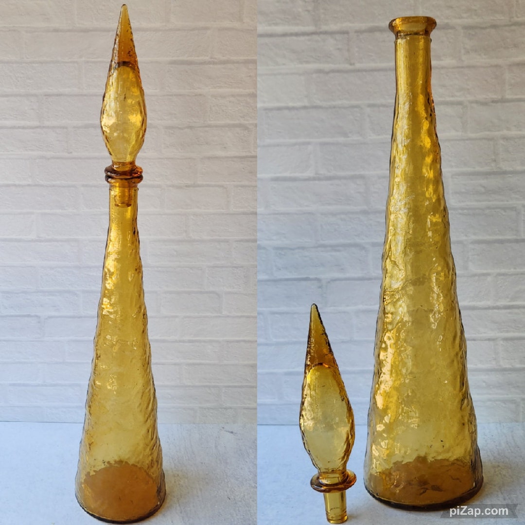Mid Century Vintage Amber Genie Decanter Bottle Guildcraft Italy Bottle ...
