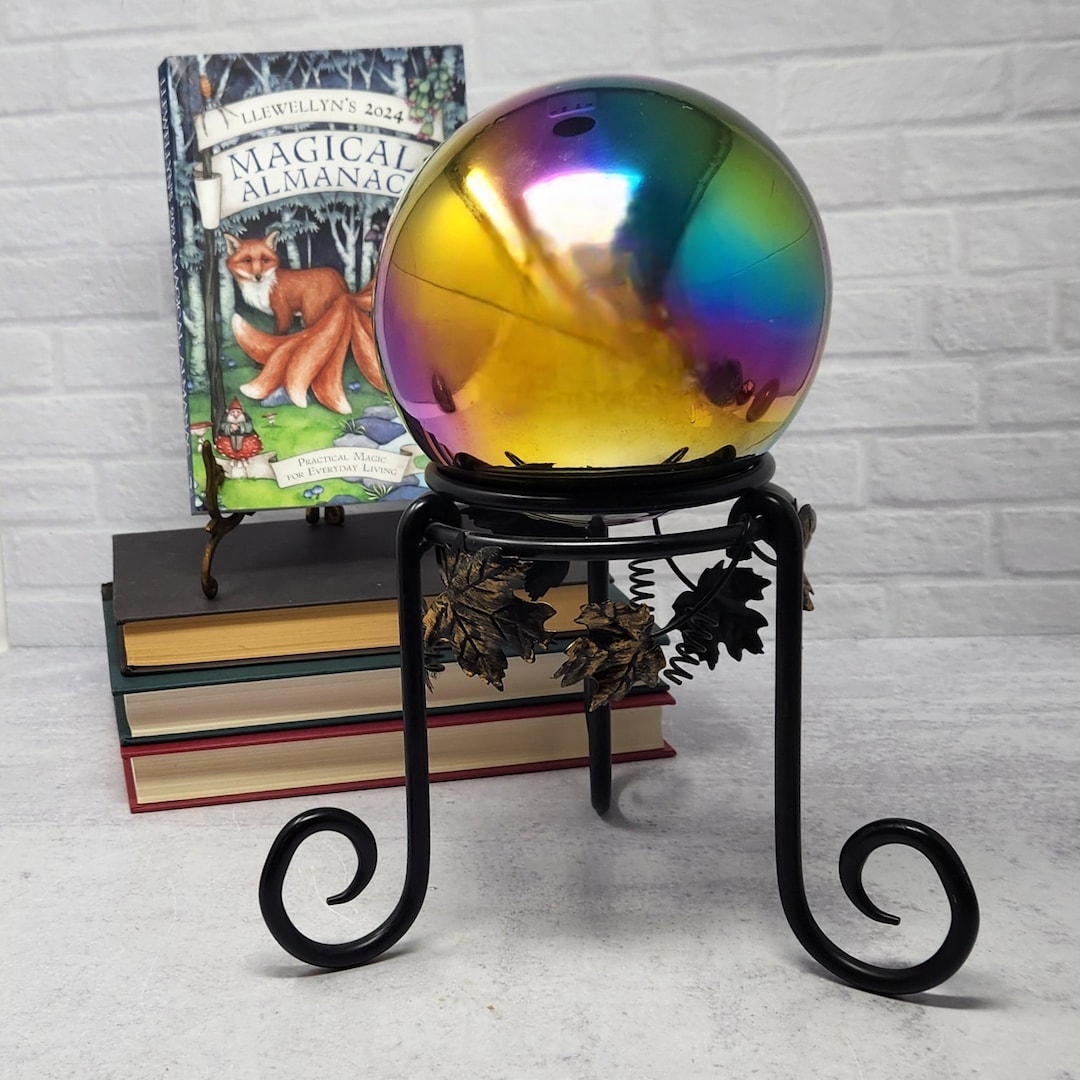 Vintage HEAVY Metal Ivy Black & Gold Sphere Stand Crystal Ball Stand ...
